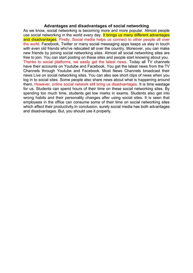 Advantages and disadvantages of social networking.doc | Social Networking | Internet