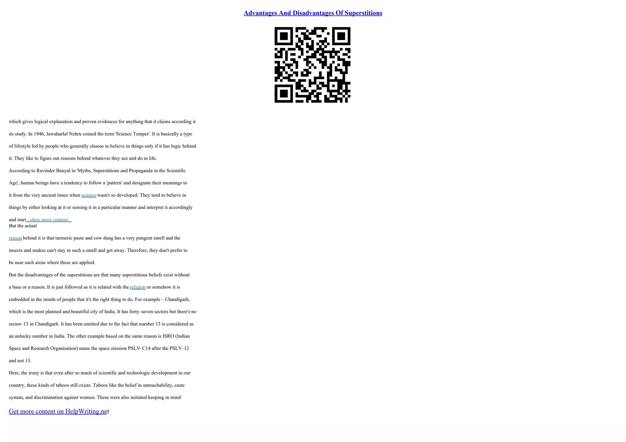 Advantages And Disadvantages Of Superstitions | PDF