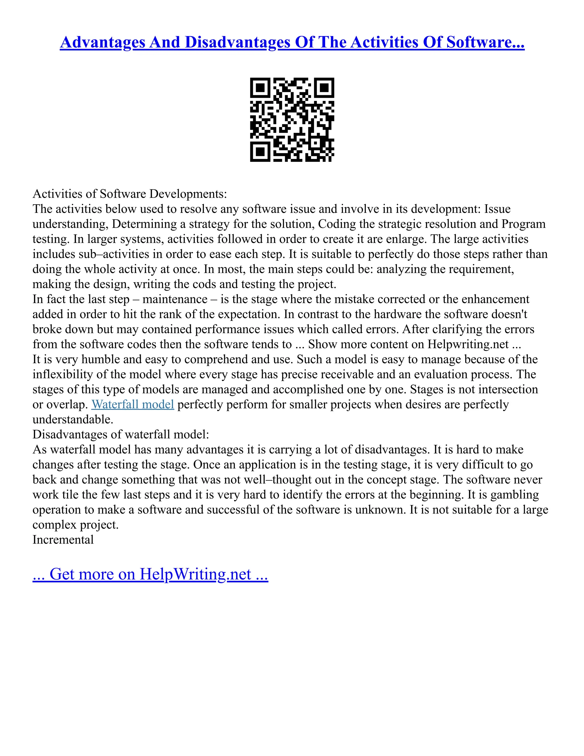 Advantages And Disadvantages Of The Activities Of Software... | PDF ...