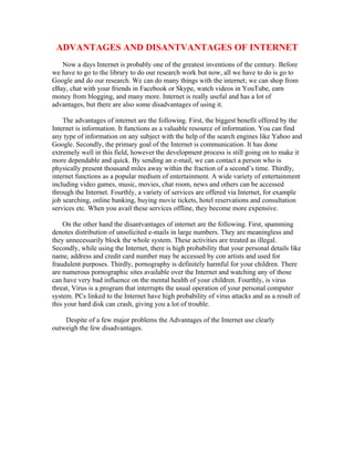 Advantages and disantvantages of internet | DOC