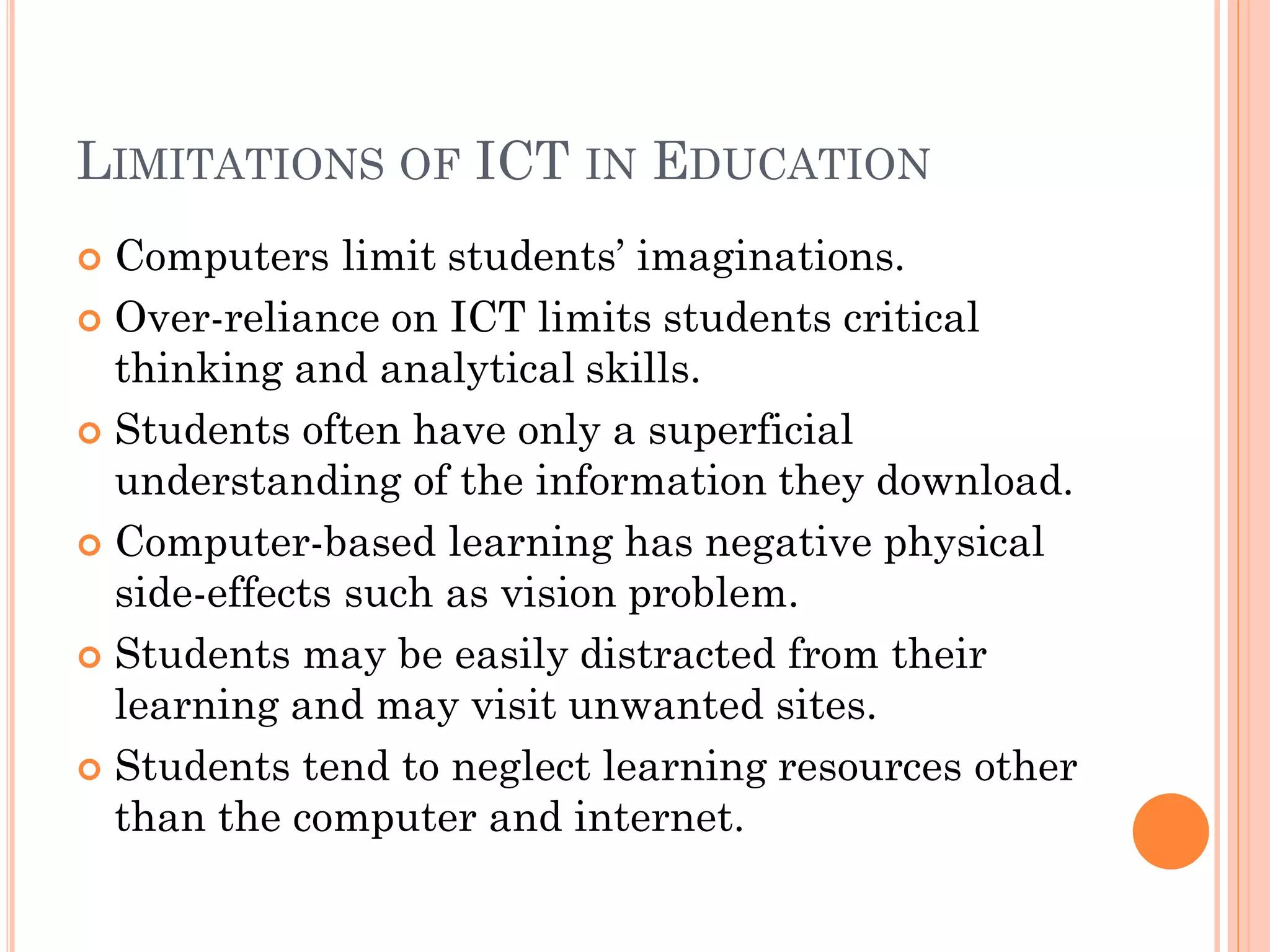 Advantages and limitations of ict in education | PDF