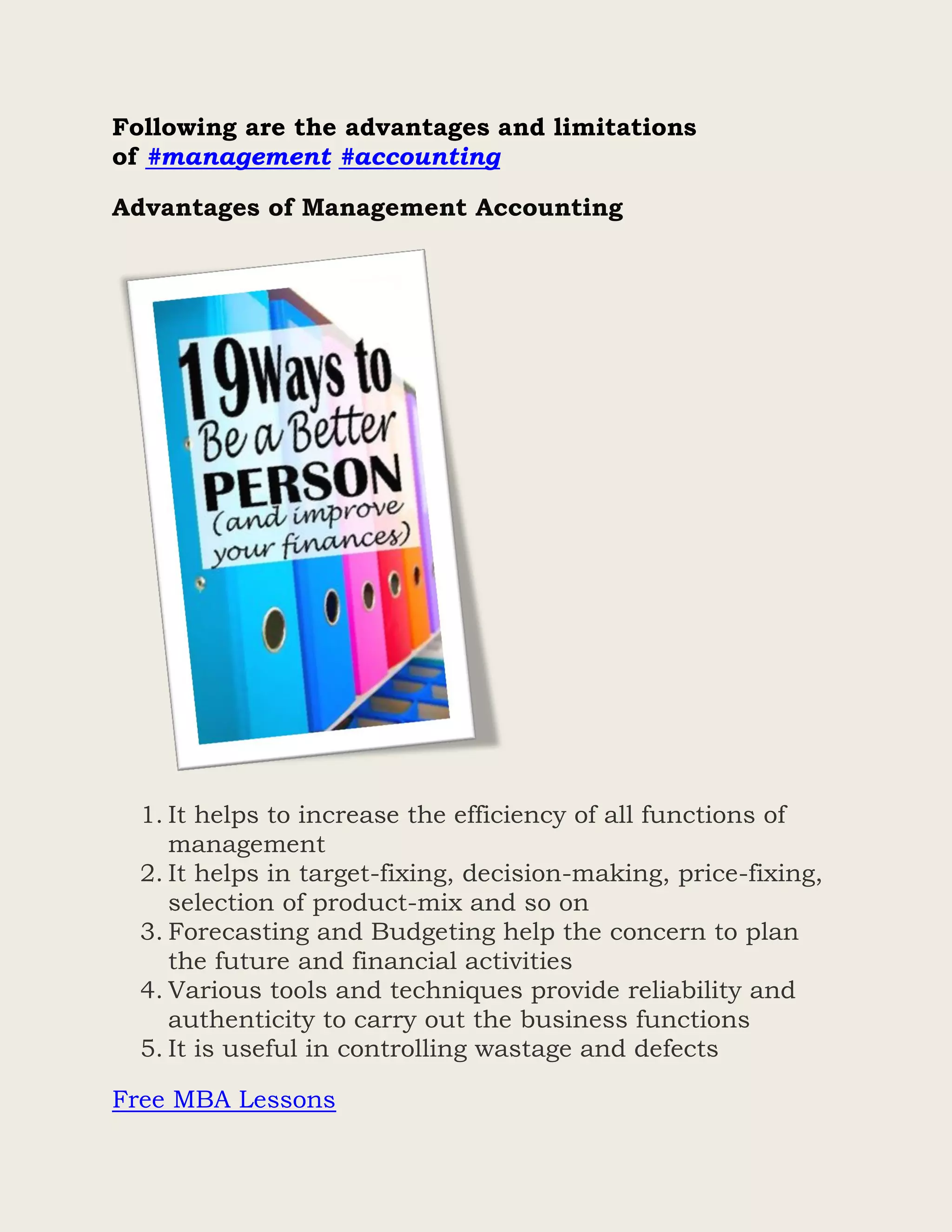 Advantages, Limitations and Characteristics of Management Accounting | PDF