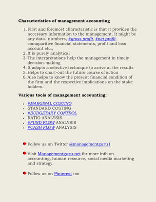 Advantages, Limitations and Characteristics of Management Accounting | PDF