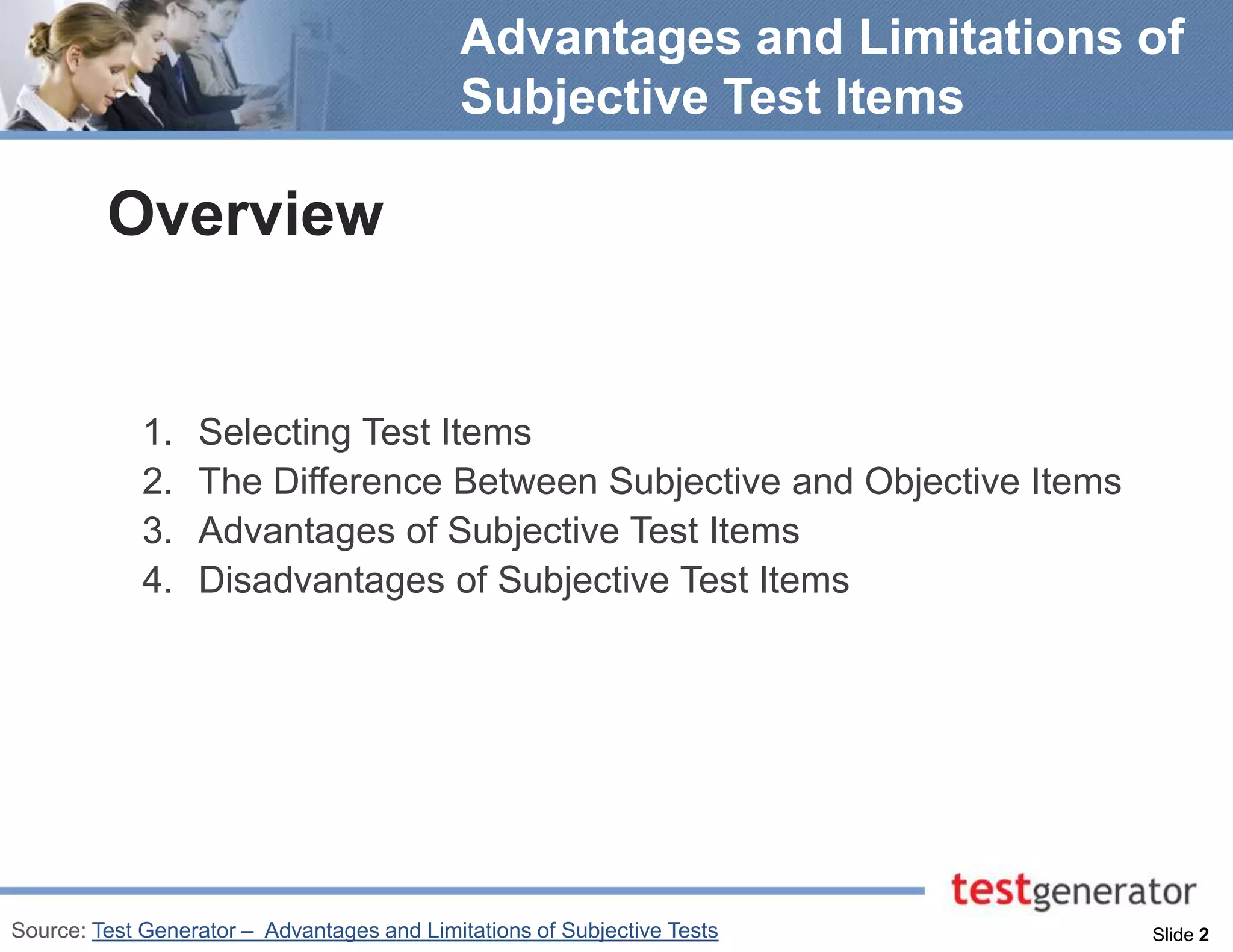 Advantages and limitations of subjective test items | PPTX