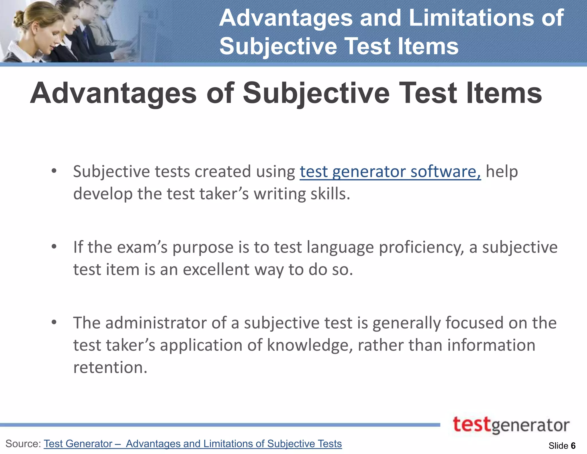 Advantages and limitations of subjective test items | PPTX