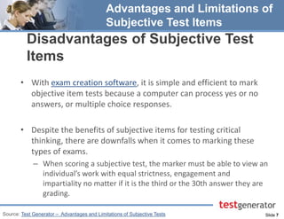 Advantages and limitations of subjective test items | PPT