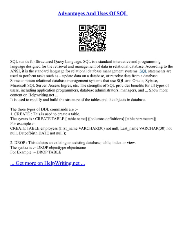 Advantages And Uses Of SQL | PDF
