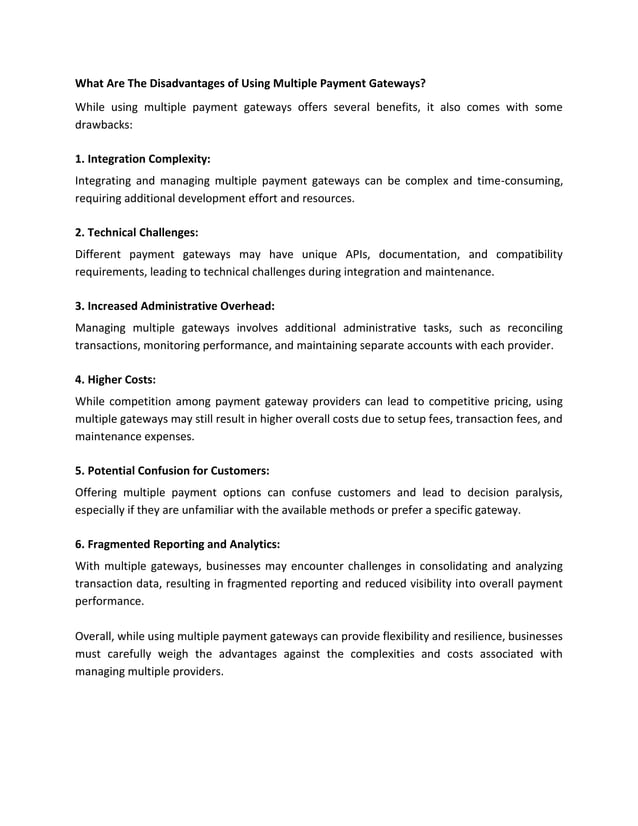 Advantages & Disadvantages of Using Multiple Payment Gateway | PDF