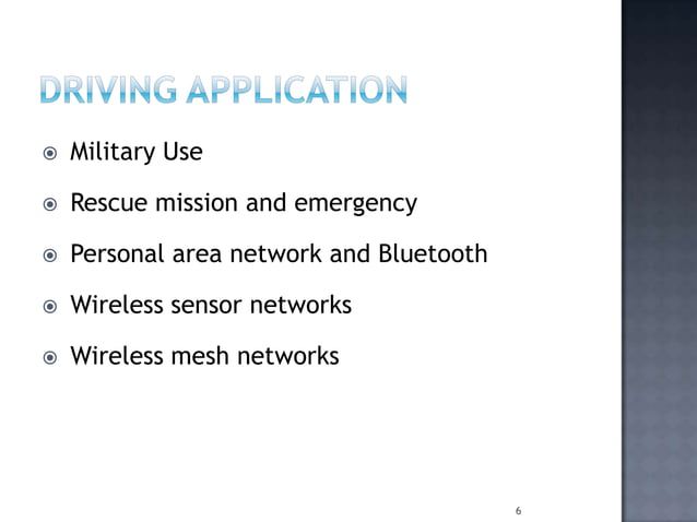 Advantages of ad hoc sensor network, driving application | PPTX