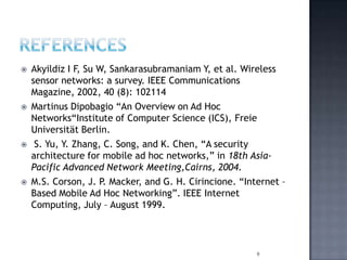 Advantages of ad hoc sensor network, driving application | PPTX