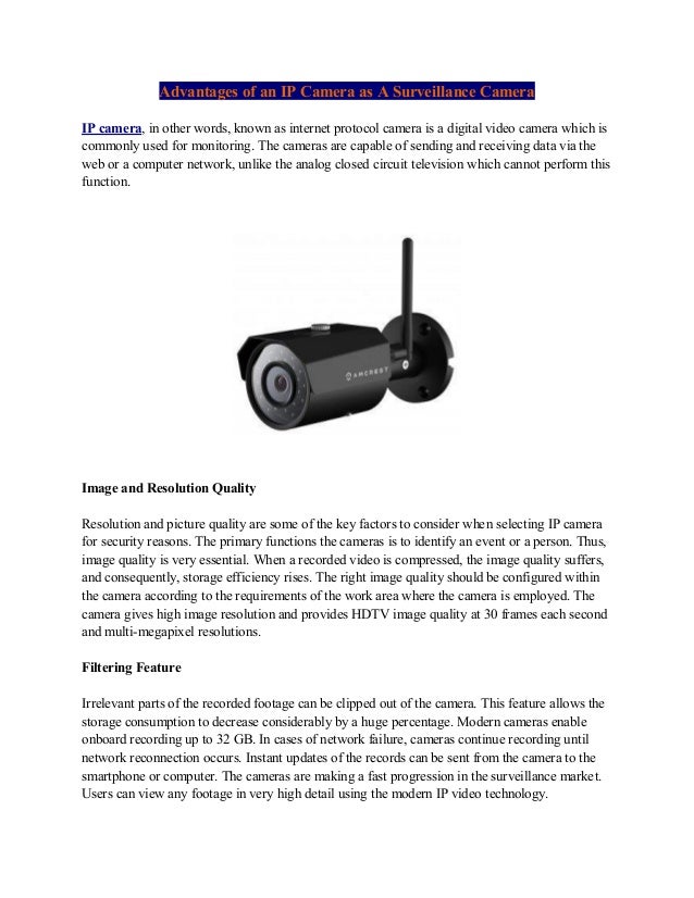 Advantages of an ip camera as a surveillance camera