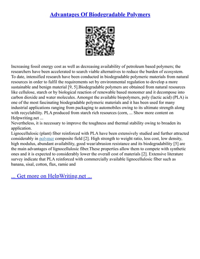 Advantages Of Biodegradable Polymers | PDF | Chemistry | Science
