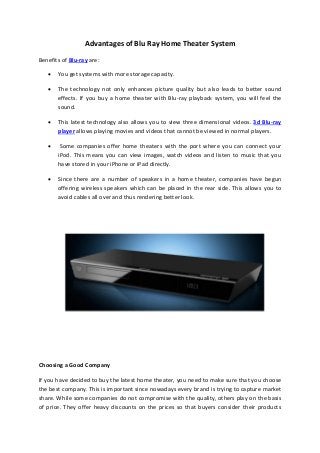 Advantages of blu ray home theater system | PDF