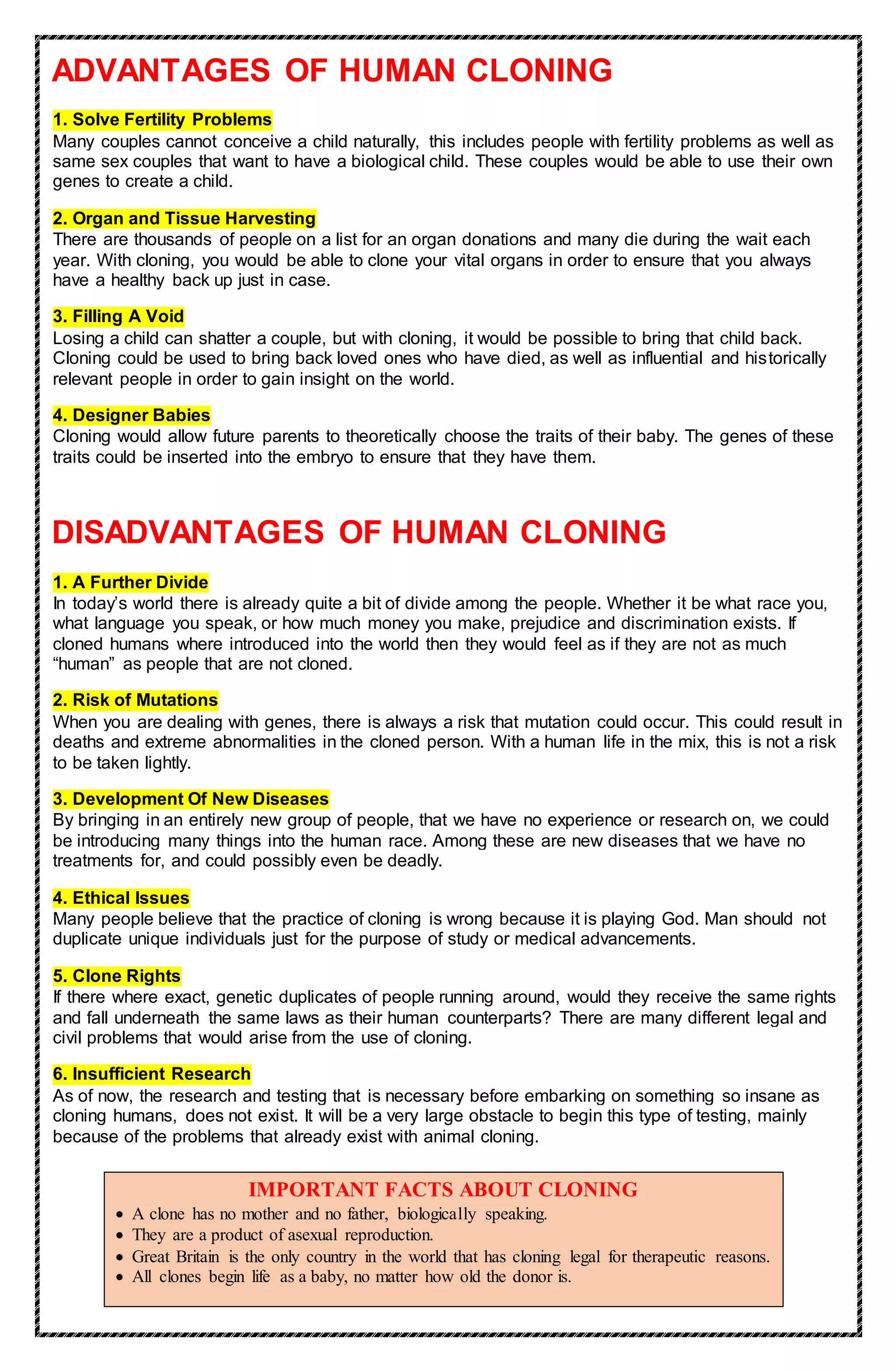 Advantages of Human Cloning | DOCX
