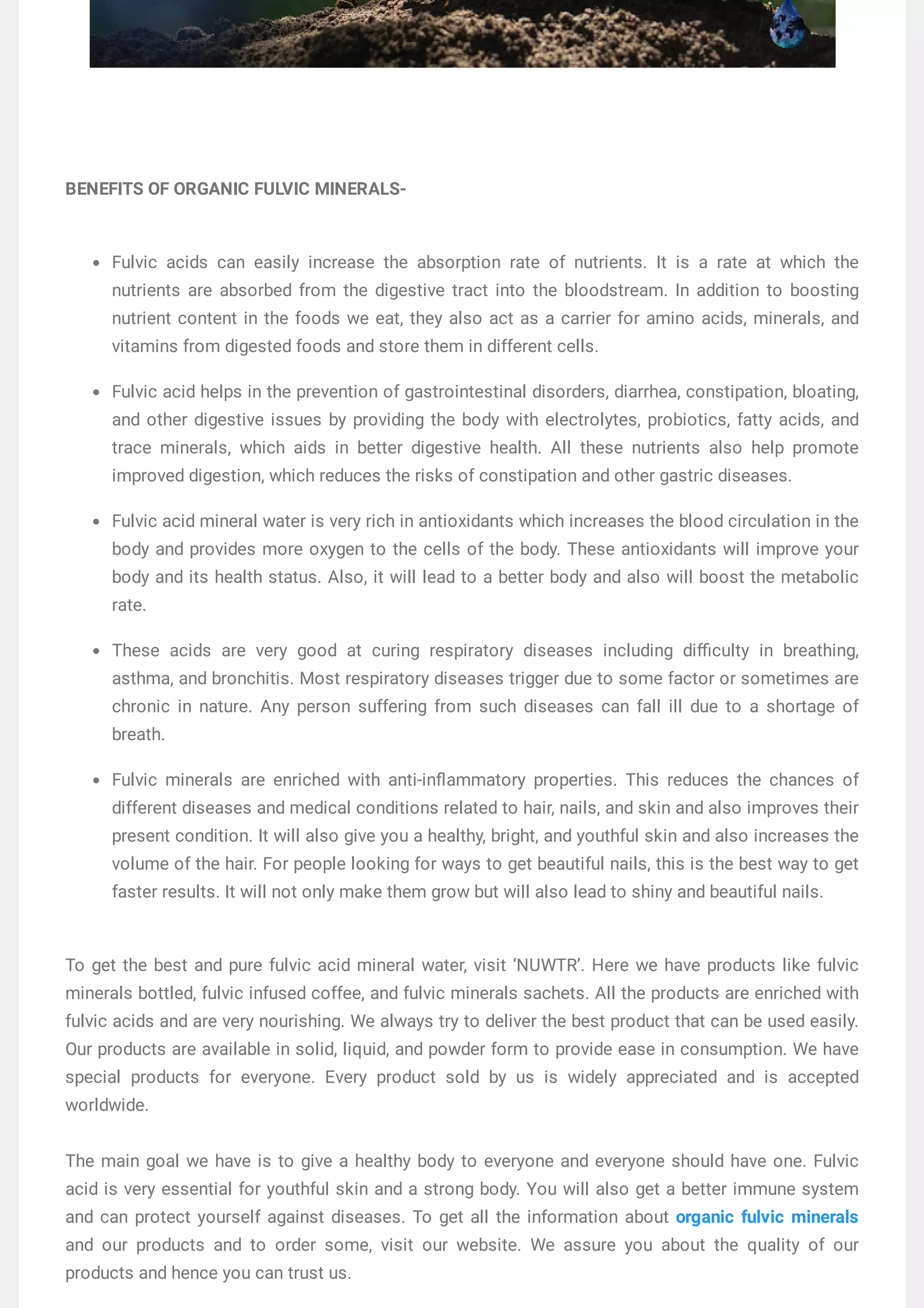 Advantages of consuming fulvic acid mineral water | PDF