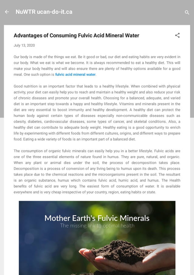 Advantages of consuming fulvic acid mineral water | PDF