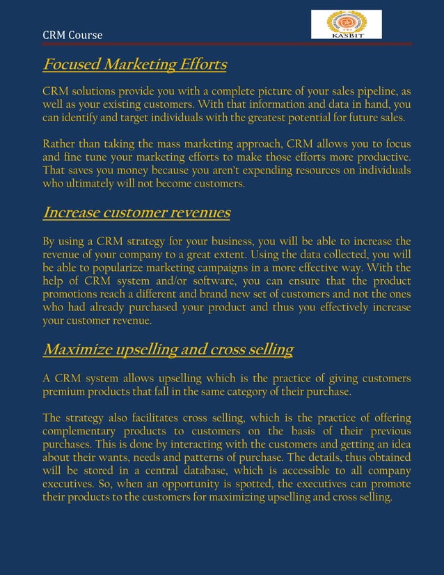 Advantages of Customer Relationship Management | PDF | Sales | Business