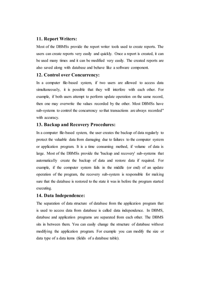 Advantages of database management system | DOCX | Databases | Computer ...