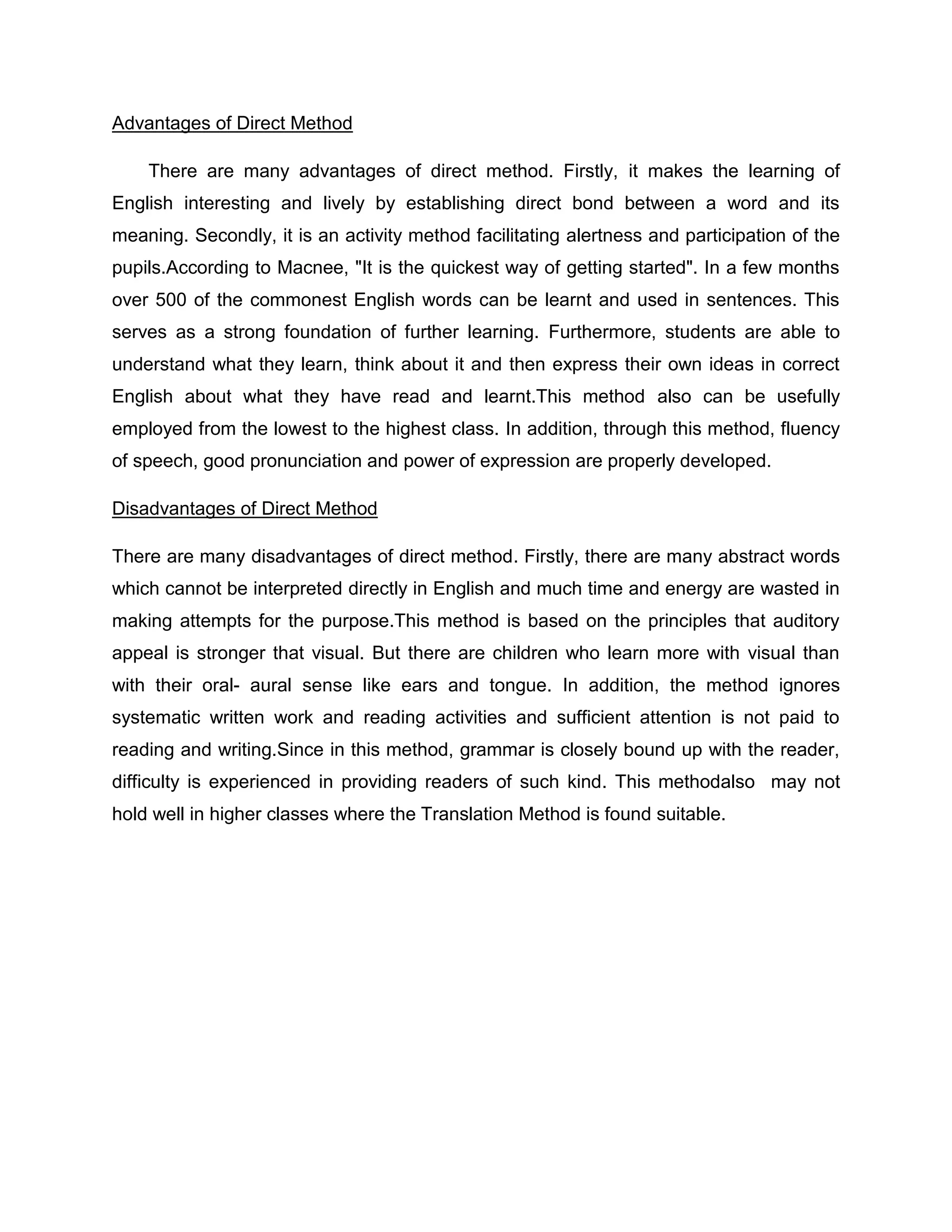 Advantages of direct method | DOCX