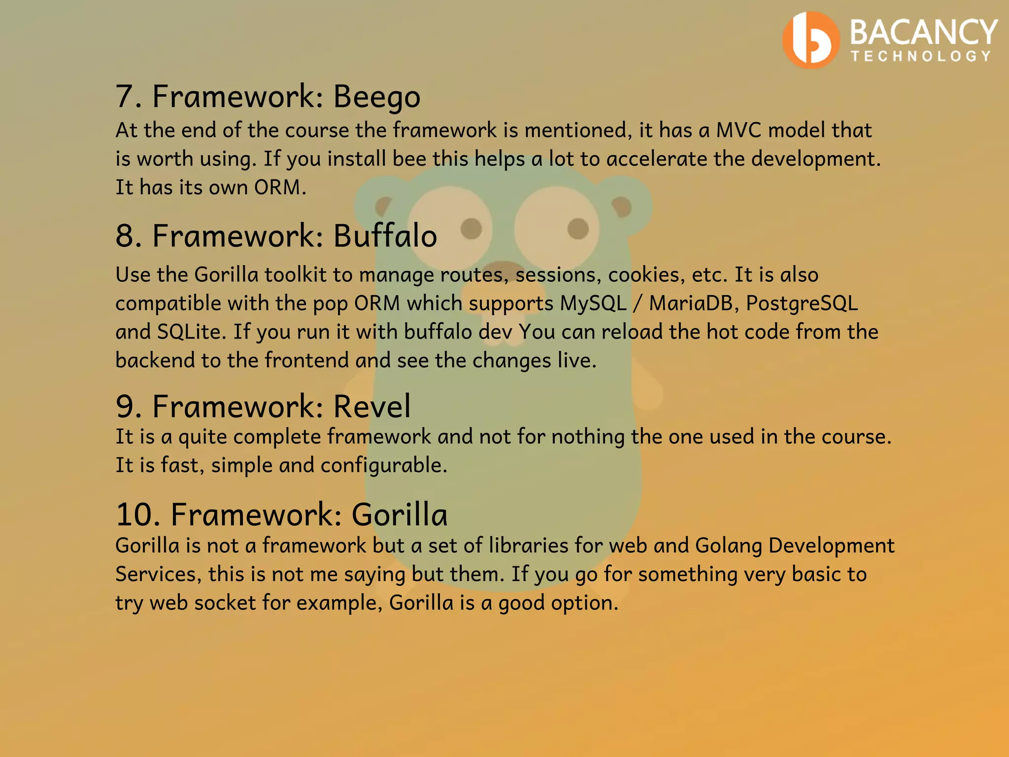 Advantages of golang development services & 10 most used go frameworks | PPT