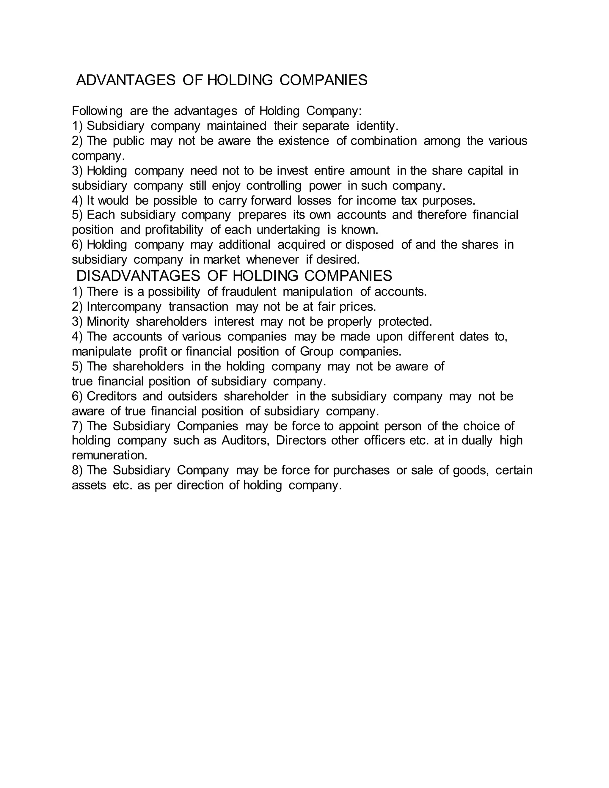 Advantages of holding companies | DOCX