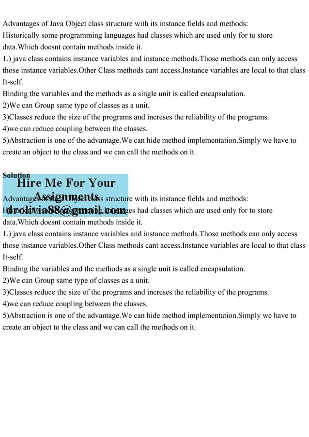 Advantages of Java Object class structure with its instance fields a ...