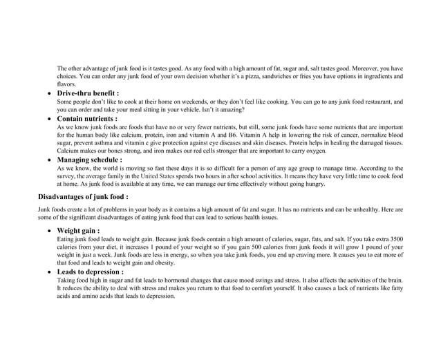 Advantages Of Junk Food Ppt Free Download