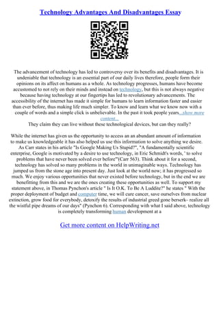 Advantages Of Modern Technology Essay | PDF | Agriculture | Industries