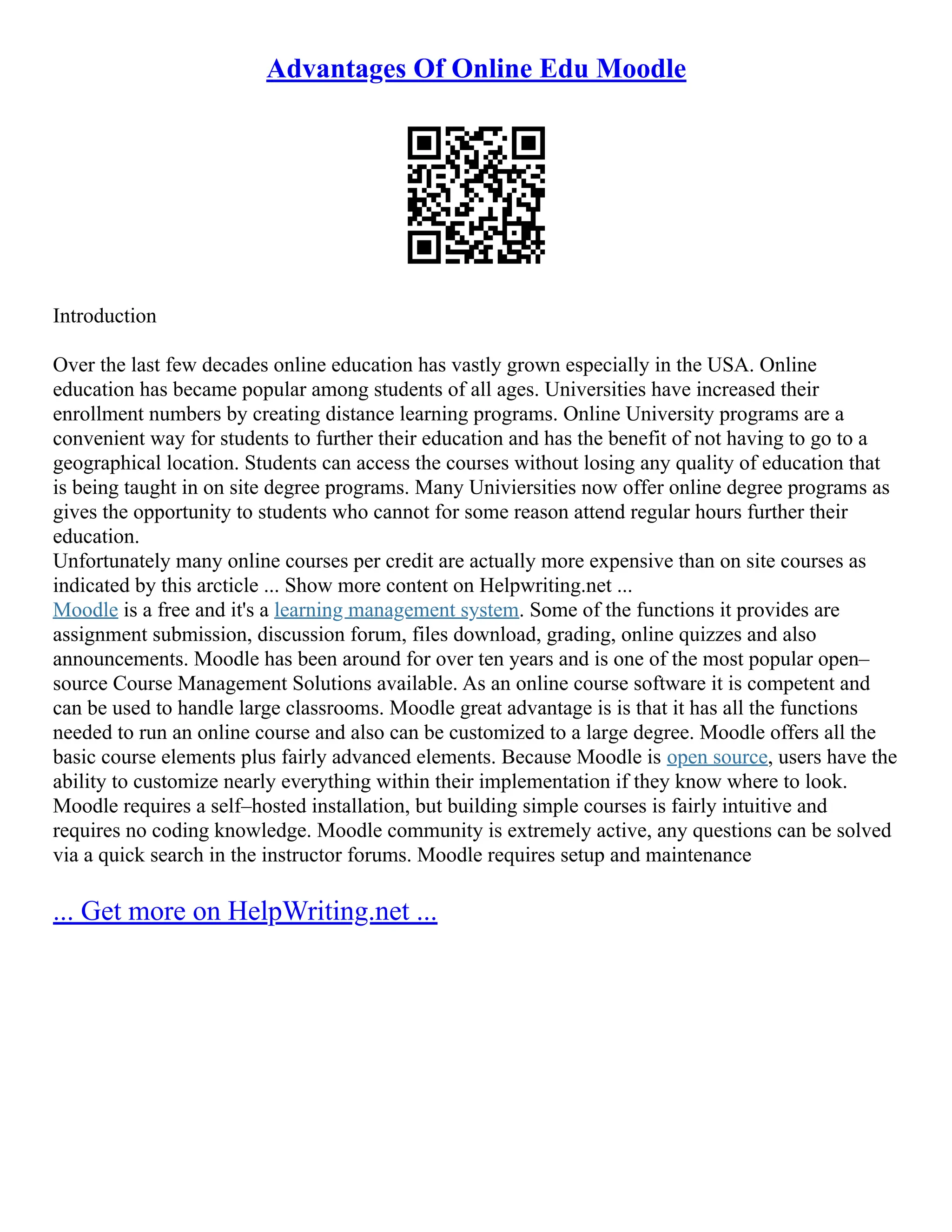 Advantages Of Online Edu Moodle | PDF