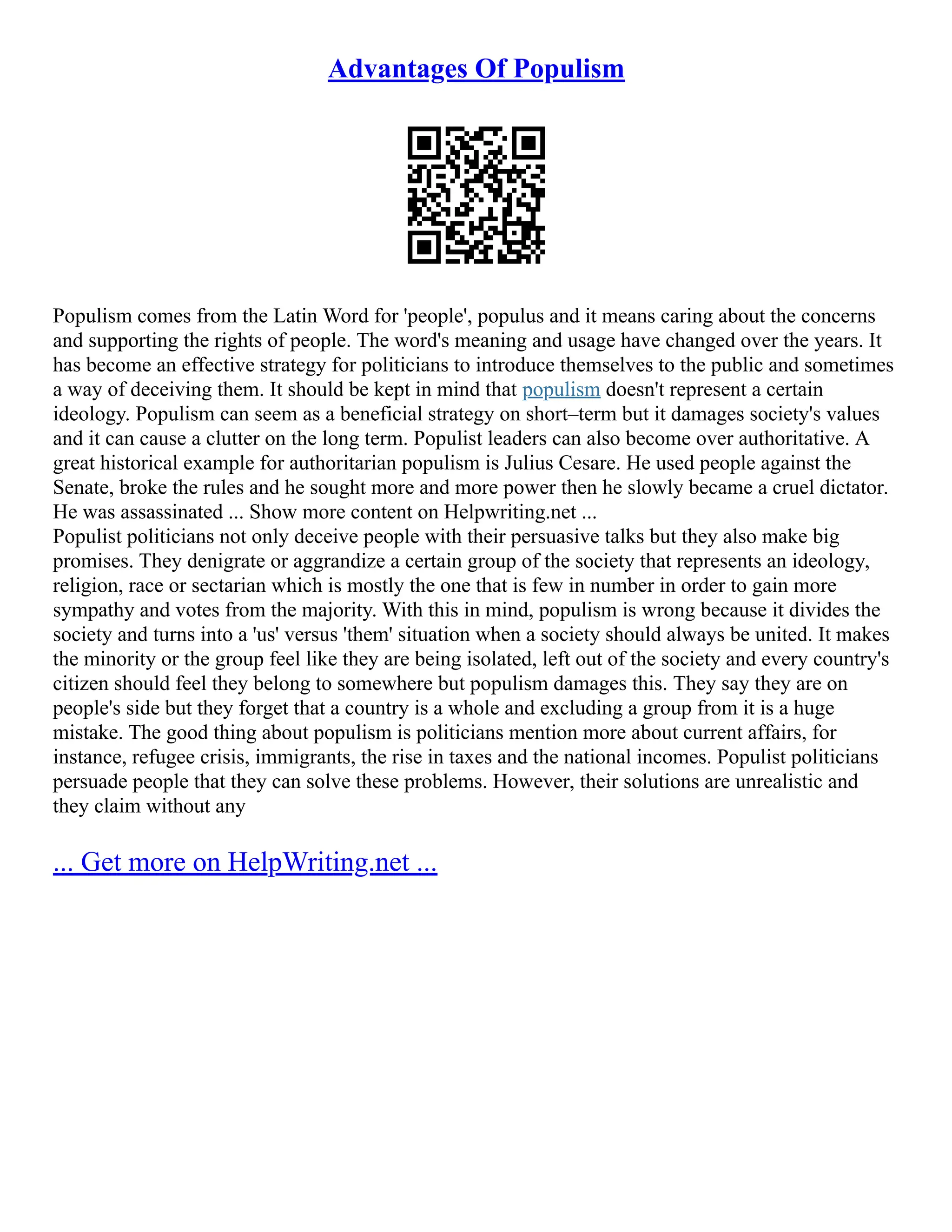 Advantages Of Populism | PDF