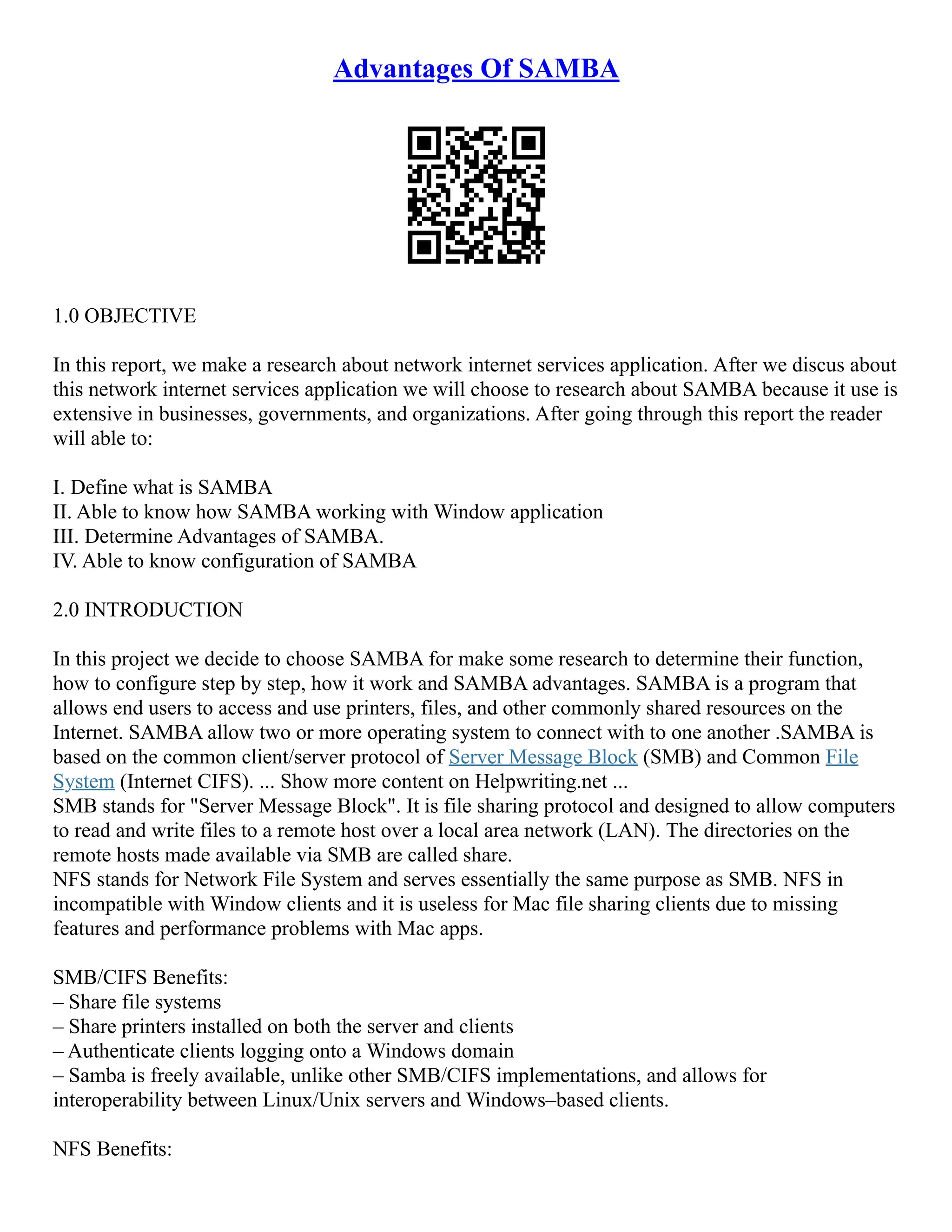 Advantages Of SAMBA | PDF | Operating Systems | Computer Software and Applications