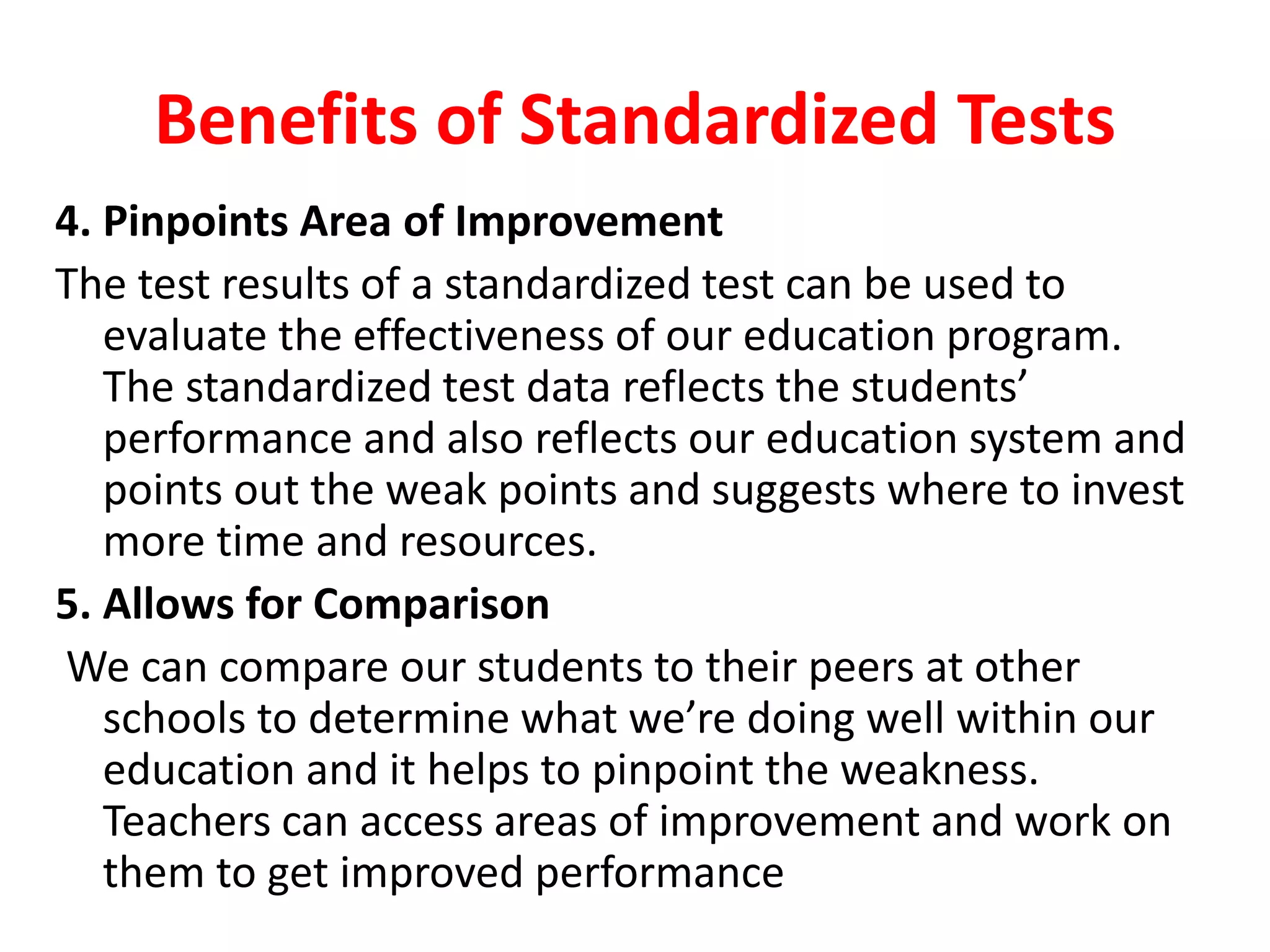 Advantages of standardized test | PPTX | Standardized Testing ...
