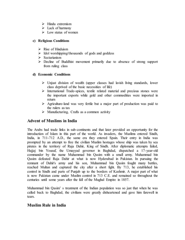Advent of islam and impacts in the indian subcontinent | DOC