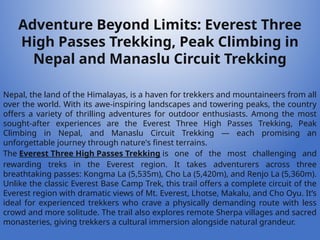 Adventure Beyond Limits Everest Three High Passes Trekking, Peak Climbing in Nepal and Manaslu ...
