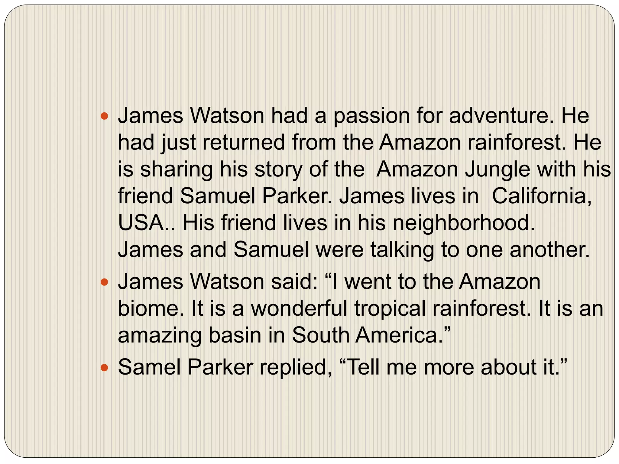 Adventure in The Amazon Rainforest - Short Story | PPTX