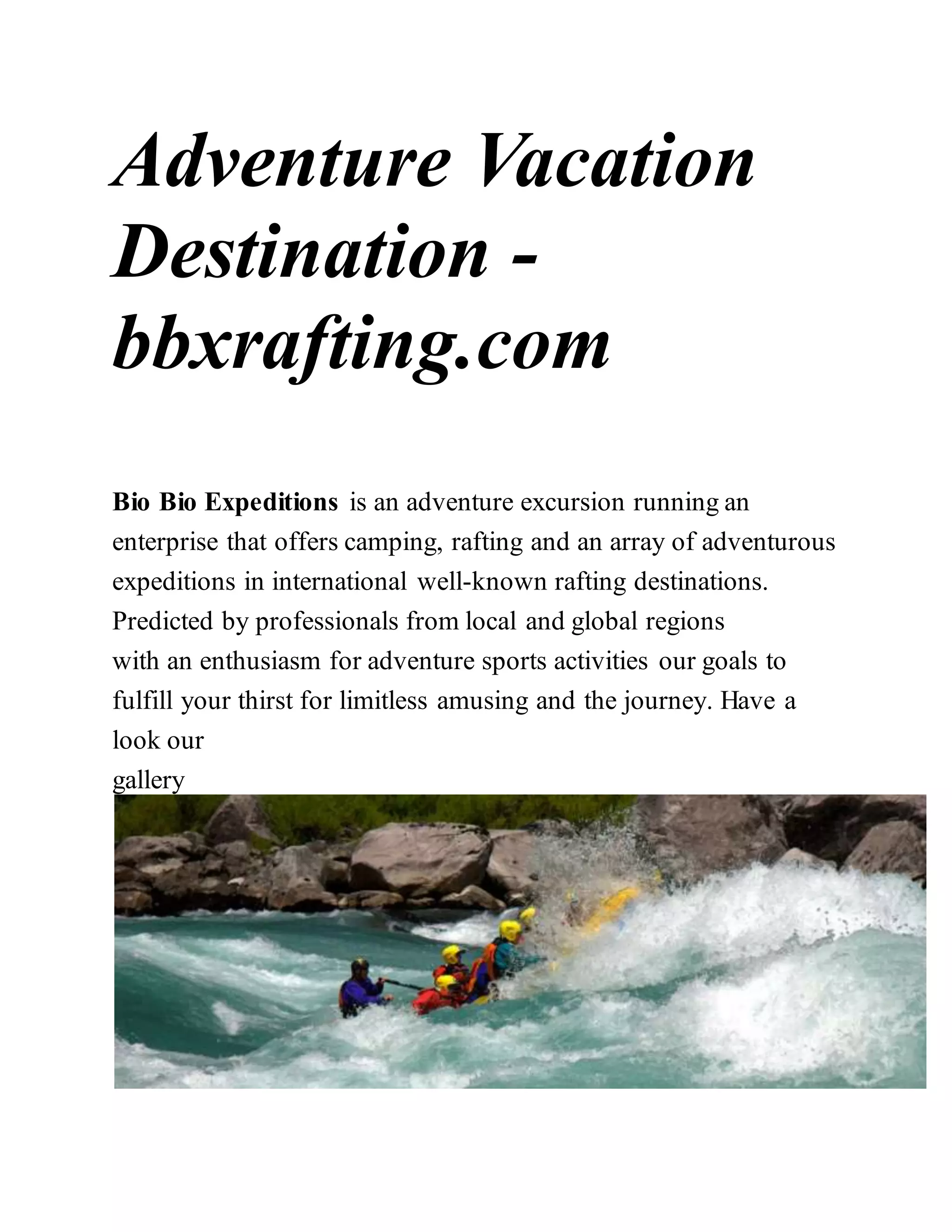 Adventure vacation destination | DOCX | Travel
