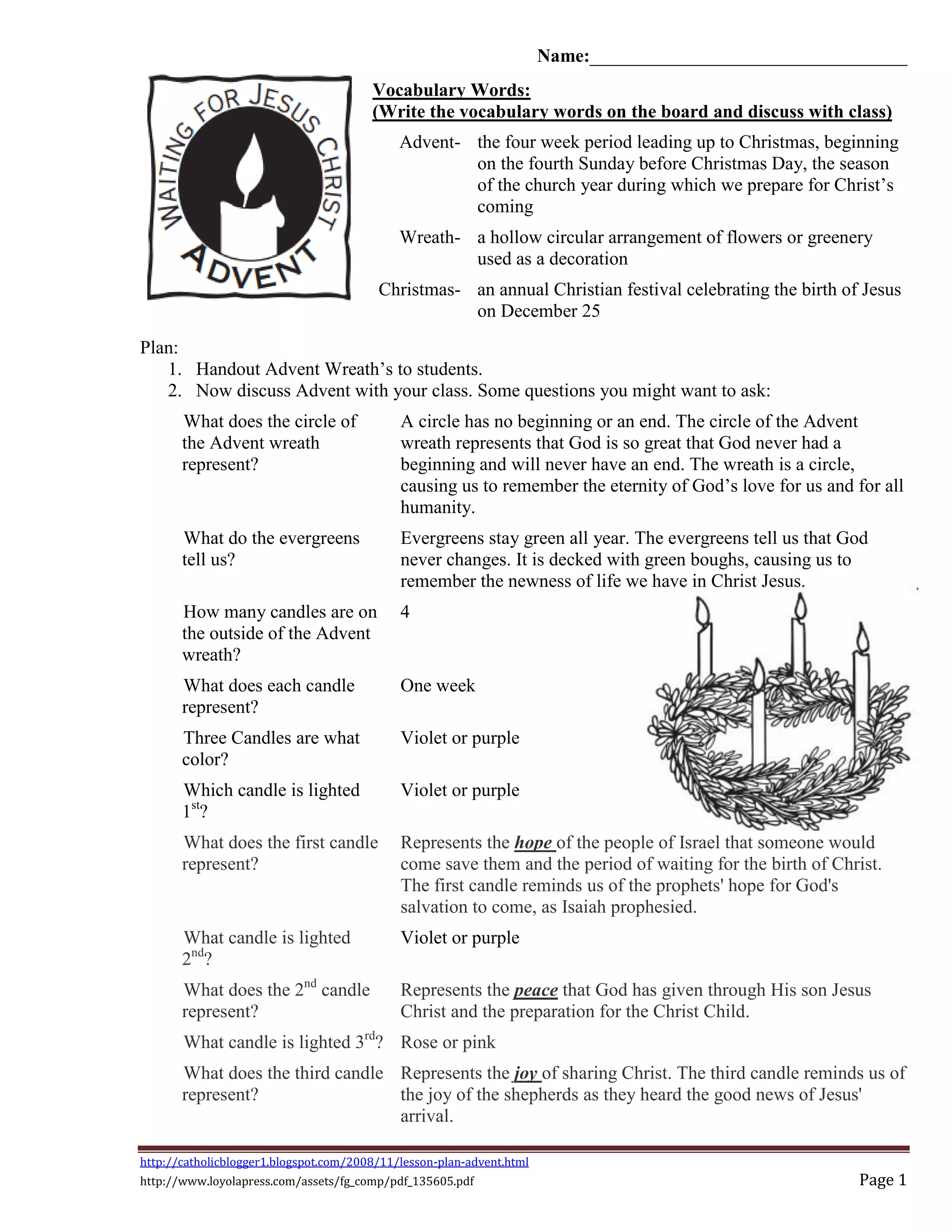 Advent wreath activity center for High School Students | PDF