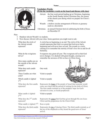 Advent wreath activity center for High School Students | PDF