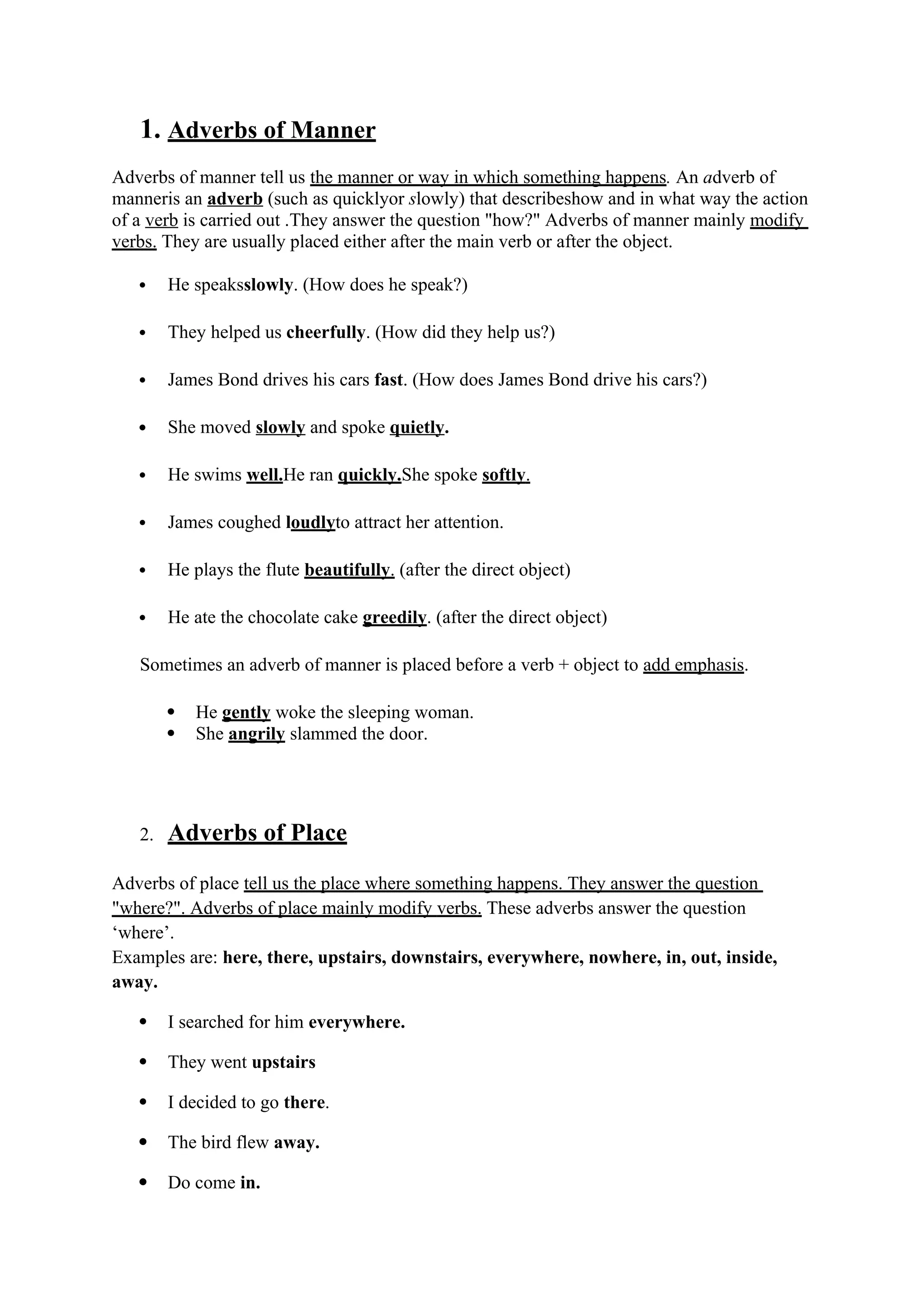 ADVERB Adverbs are words that modify a verb. (Add + verbs). | PDF