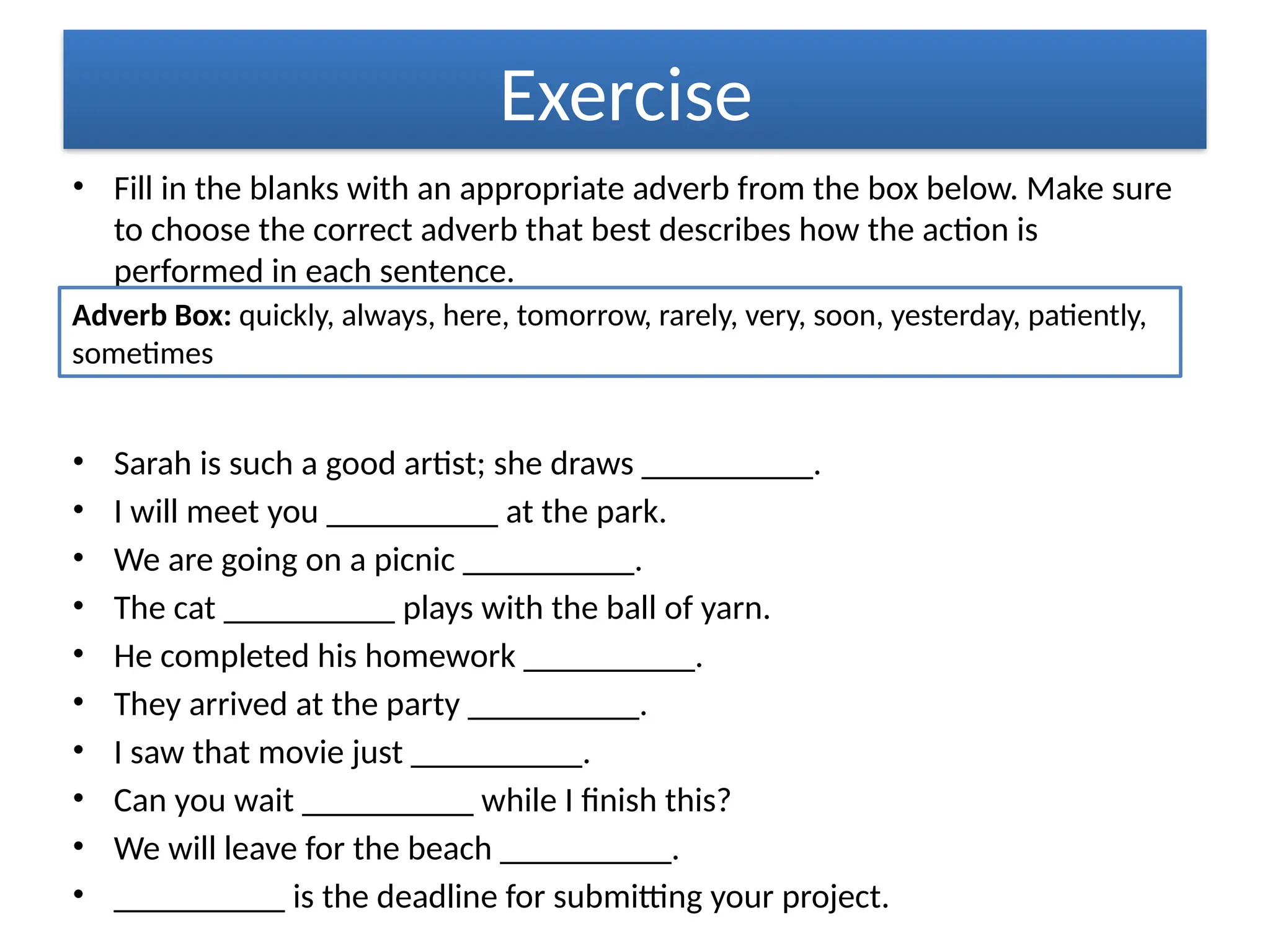 Grammar lesson on Adverb and Its types ( including exercise) | PPT