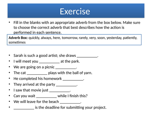 Grammar lesson on Adverb and Its types ( including exercise) | PPT