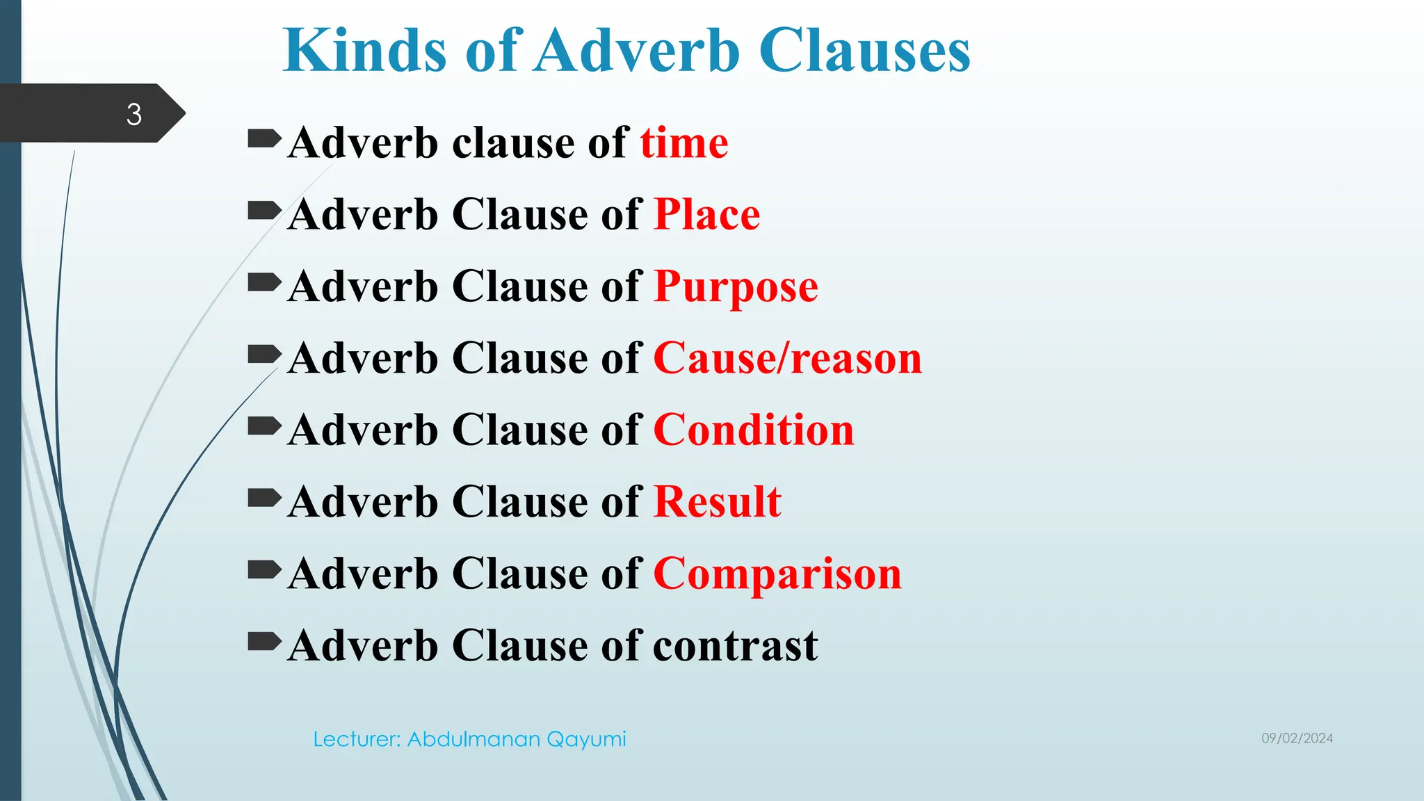 A short summary of adverb clauses in englisg | PPTX