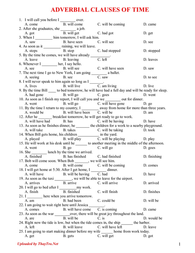 Adverbial clause oftime_exercises | PDF Adverbial clause oftime_exercises | PDF