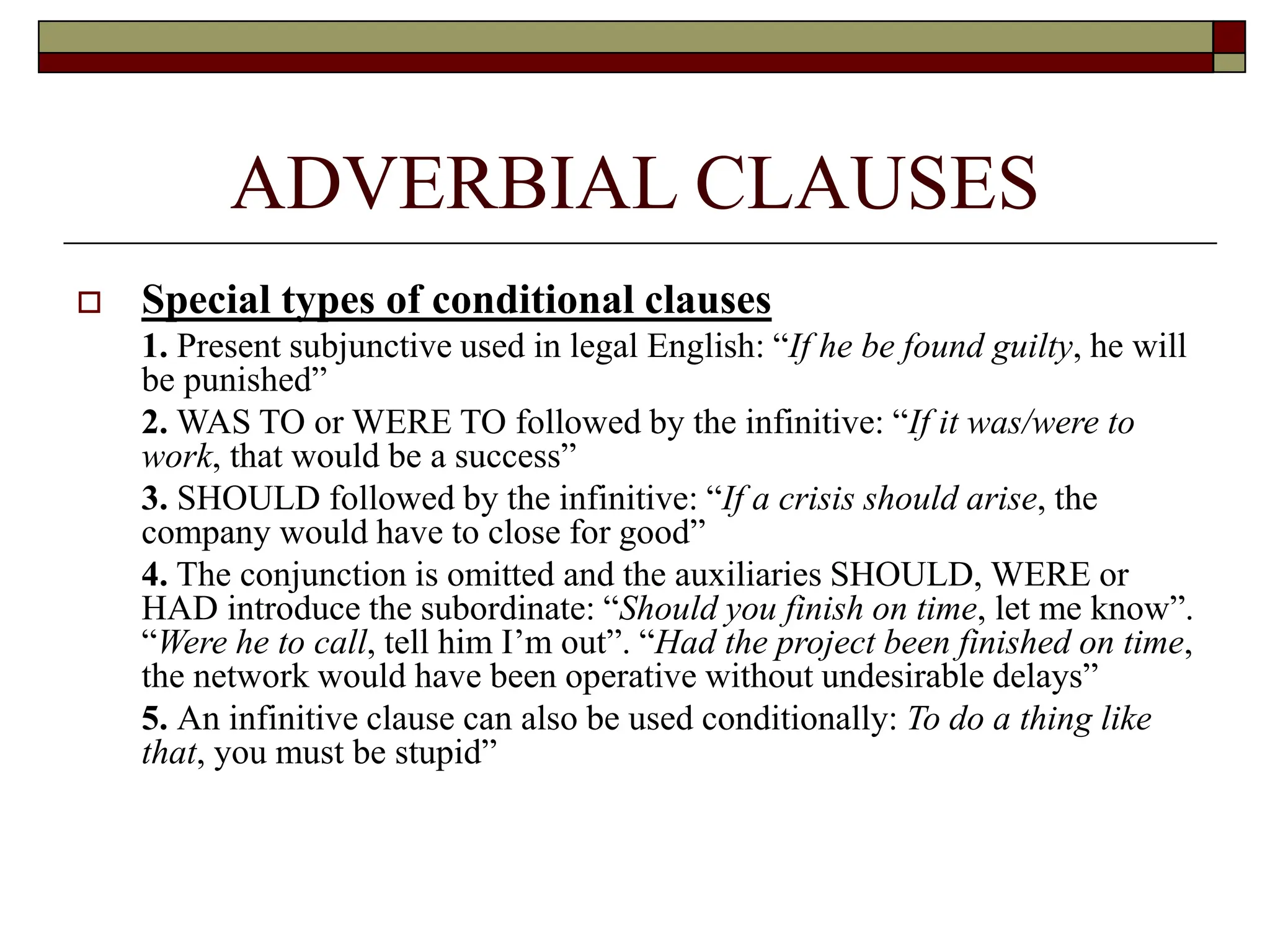 ADVERBIAL CLAUSES WITH EXERCISES AND EXAMPLES | PPT