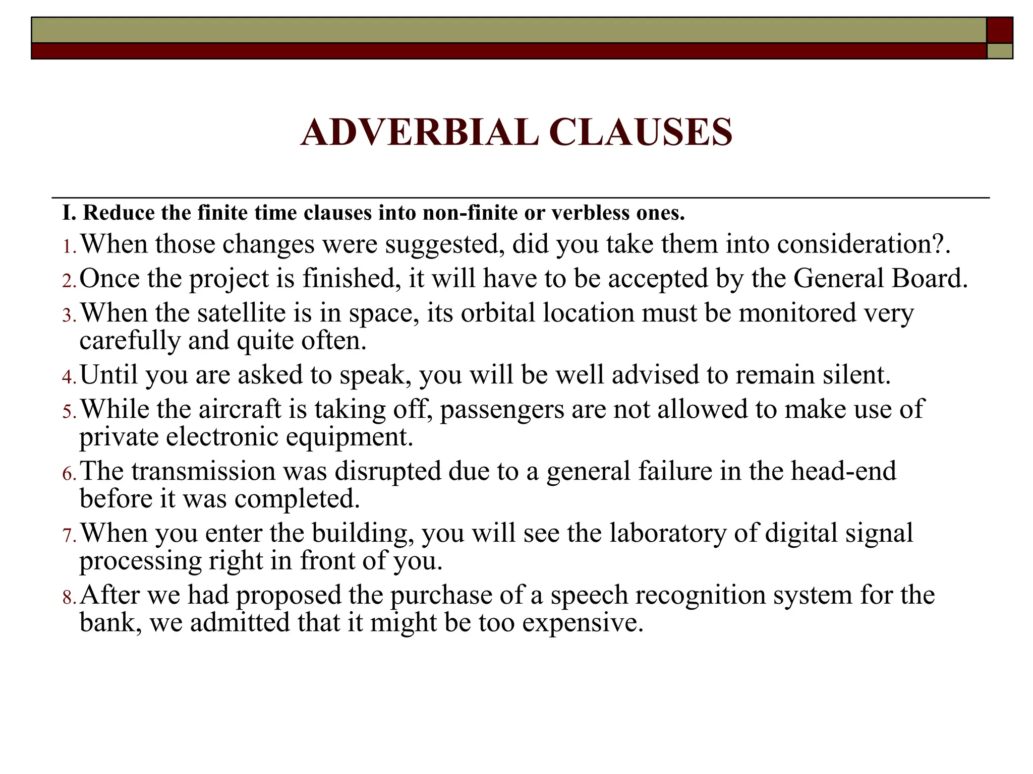 ADVERBIAL CLAUSES WITH EXERCISES AND EXAMPLES | PPT