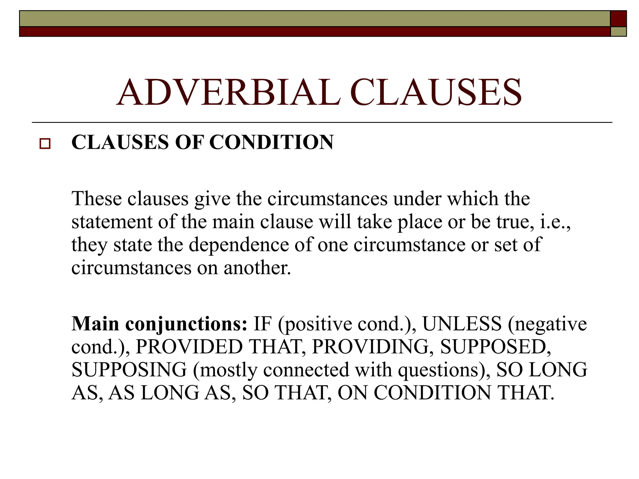 ADVERBIAL CLAUSES WITH EXERCISES AND EXAMPLES | PPT