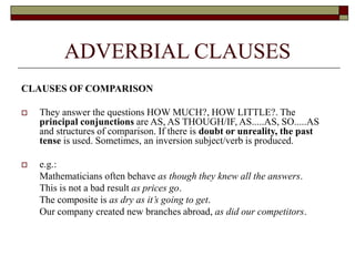 ADVERBIAL CLAUSES WITH EXERCISES AND EXAMPLES | PPT