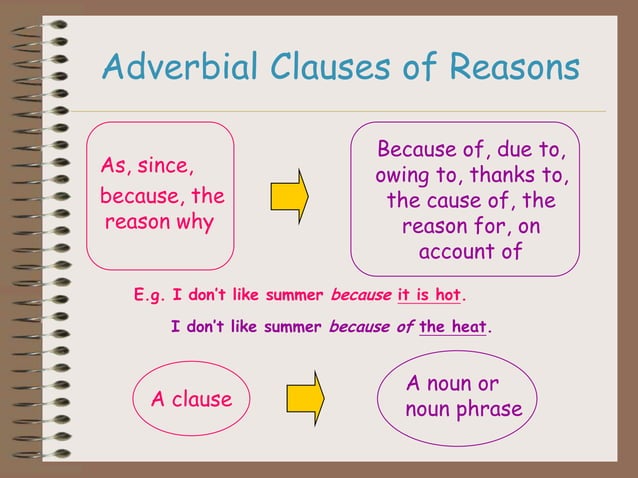Adverbial clauses of reason | PPT