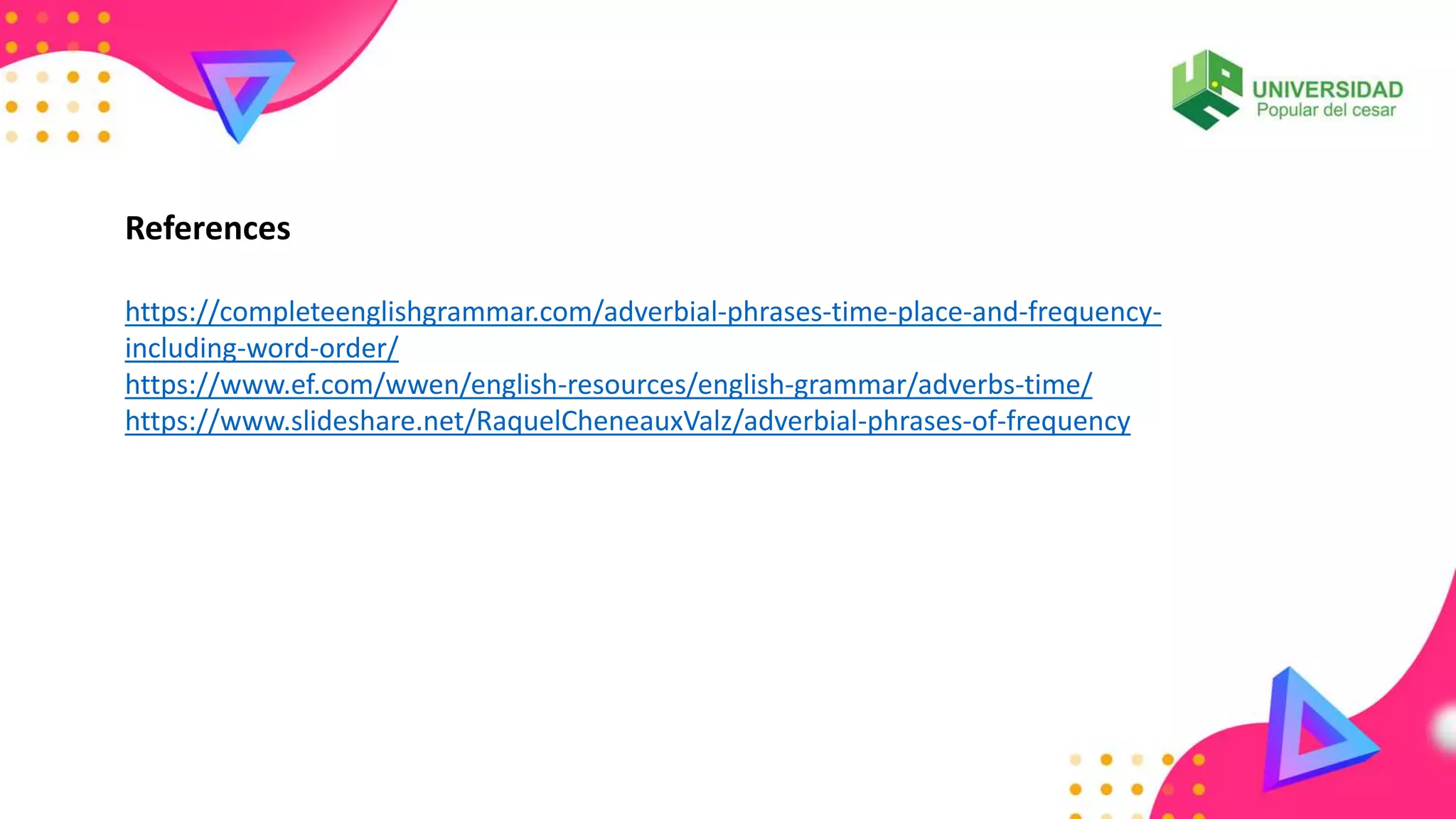 Adverbial phrases of time and place | PPTX