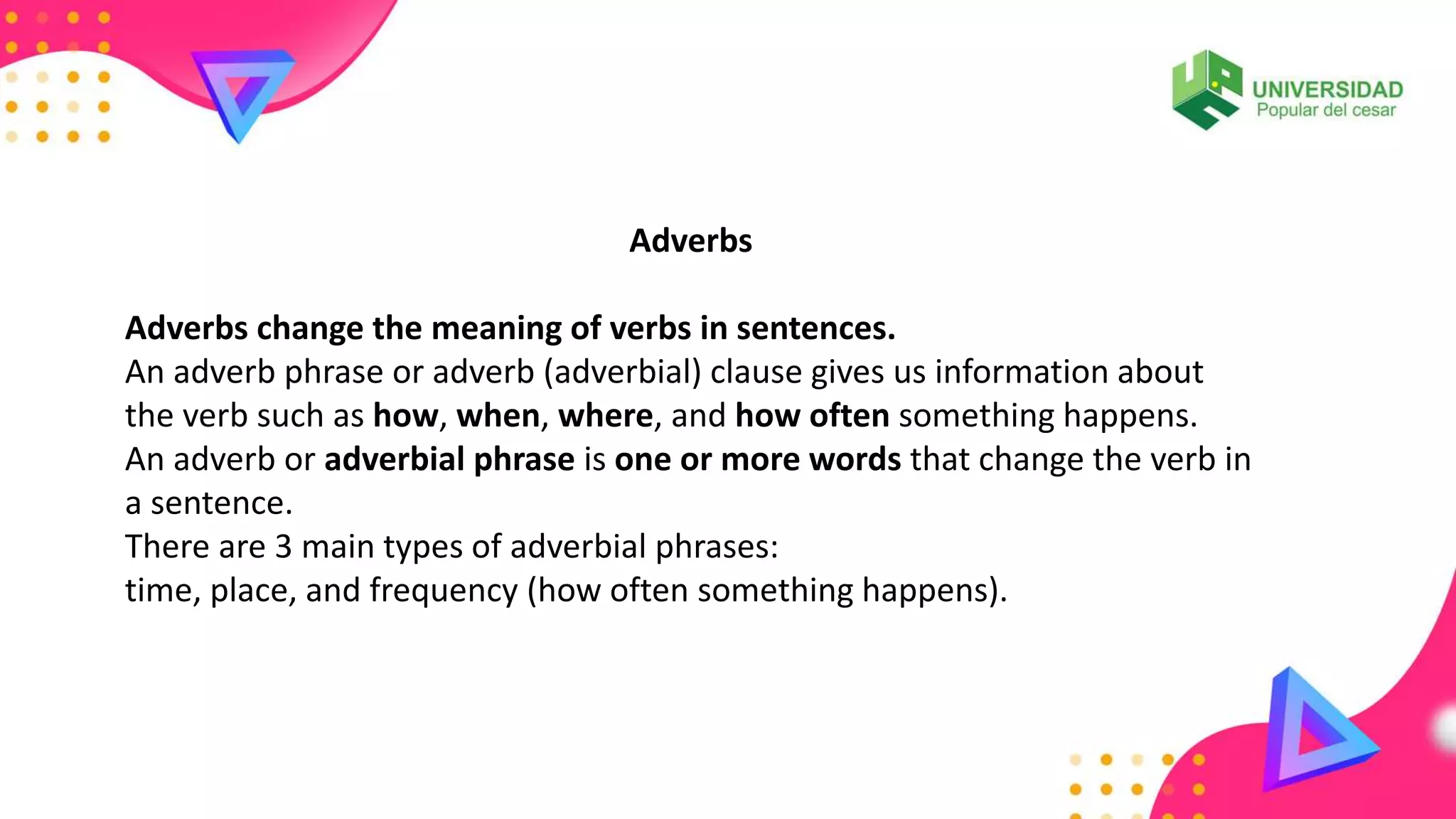Adverbial phrases of time and place | PPTX